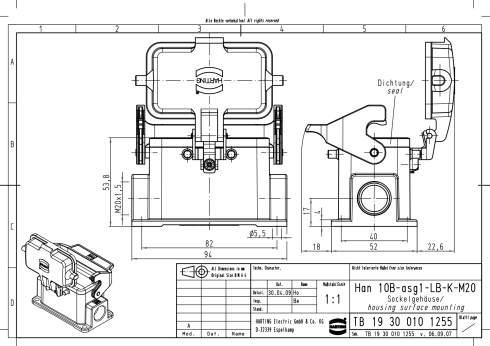 Harting - Han 10B Sockelgehäuse mit Deckel – Hoelzle