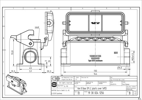 Harting - Han 24B Sockelgehäuse mit Deckel – Hoelzle
