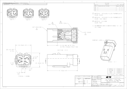 AMPSeal 16 - Stiftgehäuse 4-pol. Key A rot – Hoelzle