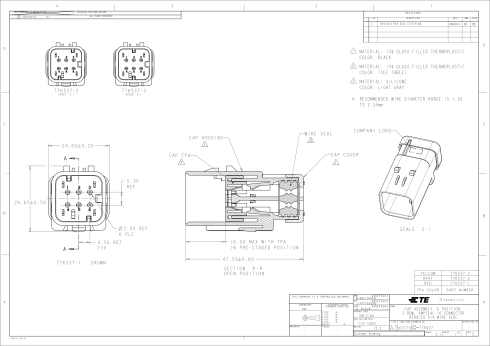 AMPSeal 16 - Stiftgehäuse 6-pol. Key A rot – Hoelzle