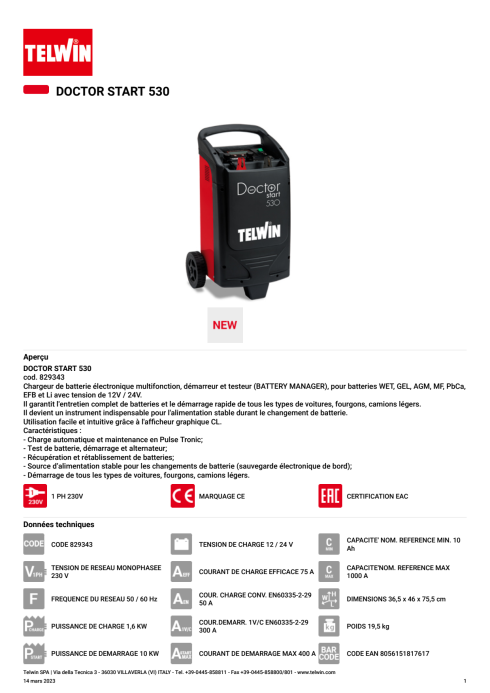 Telwin - Chargeur de batterie électronique multifonction Doctor Start 12/24 V – Hoelzle