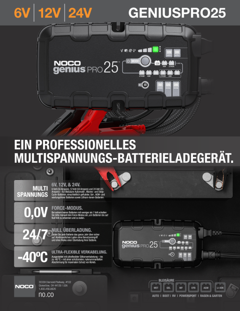 NOCO - Batterieladegerät PRO25 6 / 12 V GENIUSPRO2525 A, 24 V 12.5 A ...