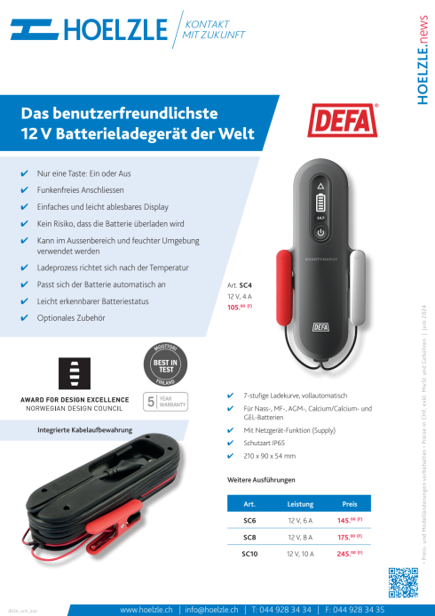 DEFA - Batterieladekabel mit Statusanzeige 12 V – Hoelzle