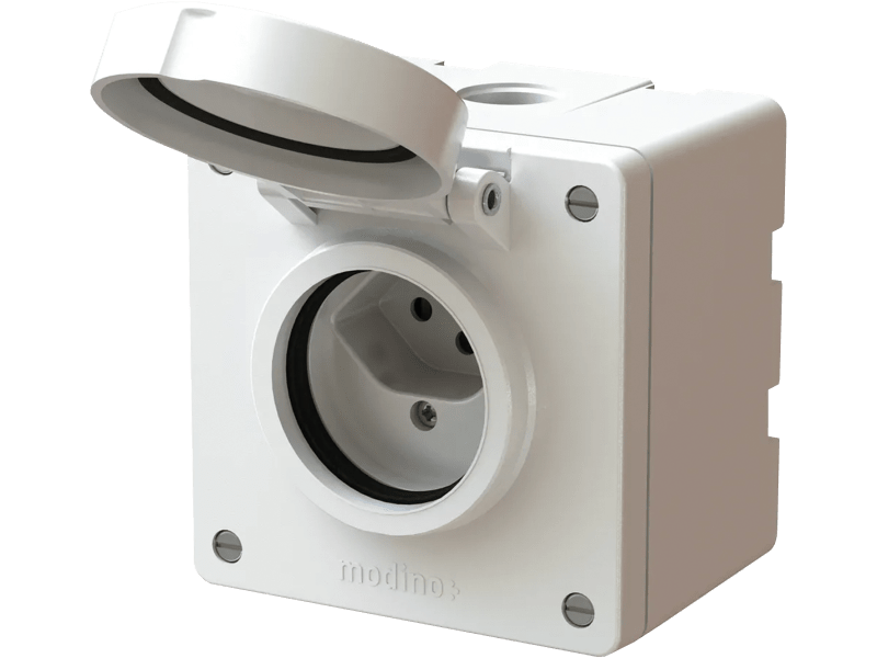 Prise apparente blanche, 1 x T13, IP55 – Hoelzle